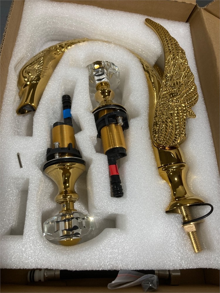 Vista Auction - Golden Ornate Swan Style Bathroom Sink Faucet Combo ...