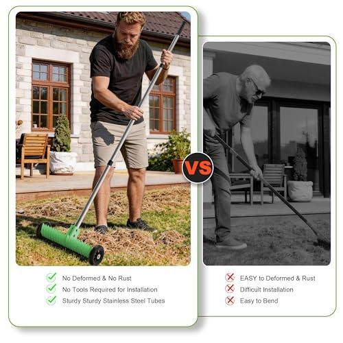 Vista Auction - Thatch Rake for Lawn, 15-Inch Dethatcher Rake with ...