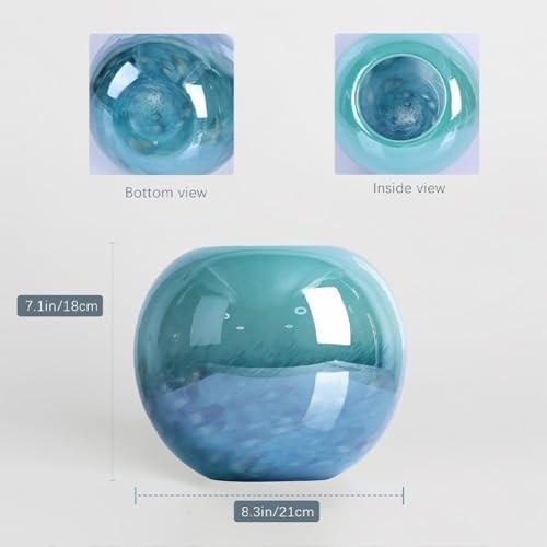 Vista Auction - 7.1" Teal Glass Vase for Flowers, Hand Blown Gradient ...